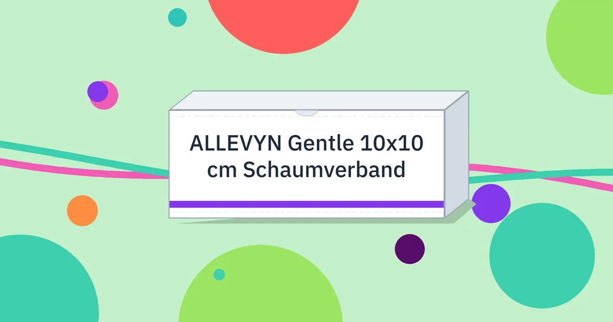 Symbolbild: Packung mit der Aufschrift ALLEVYN Gentle 10x10 cm Schaumverband (PZN 17830929) – Verfügbarkeit und Bezug in Apotheken in Frankfurt am Main