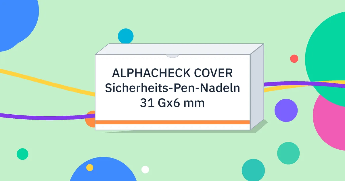 Symbolbild: Packung mit der Aufschrift ALPHACHECK COVER Sicherheits-Pen-Nadeln 31 Gx6 mm (PZN 18037819) – Verfügbarkeit und Bezug in Apotheken in Frankfurt am Main
