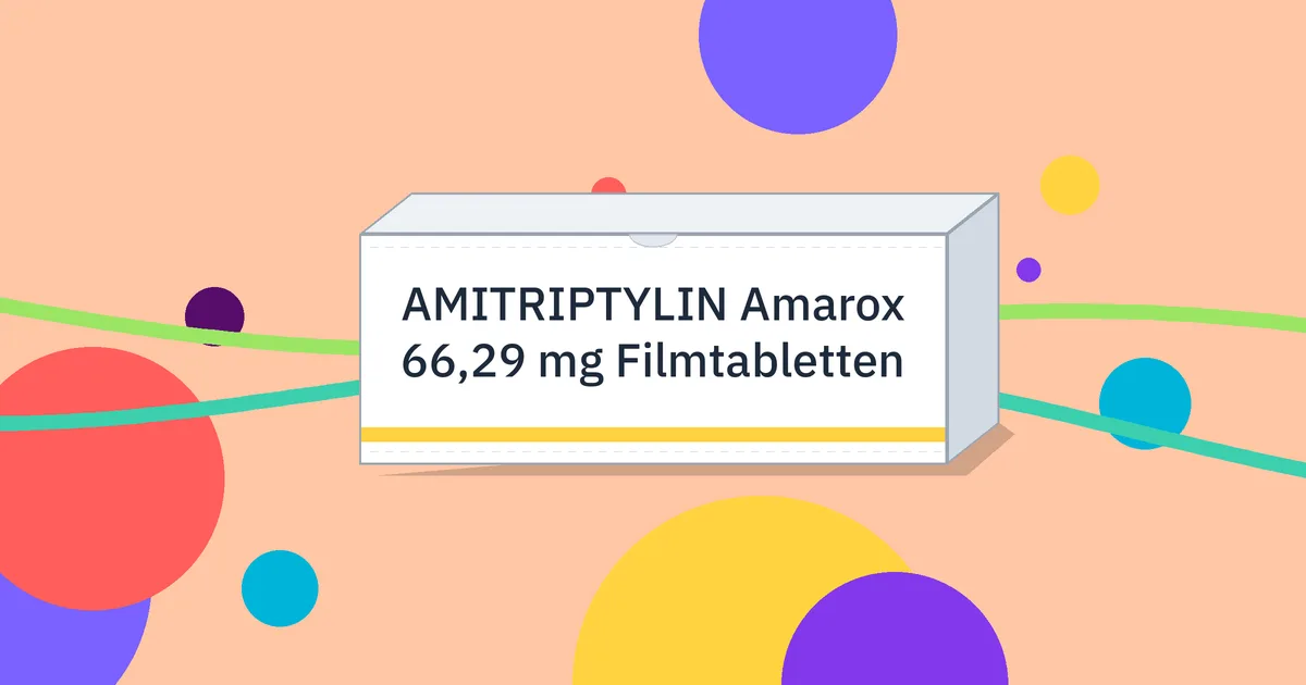 Symbolbild: Packung mit der Aufschrift AMITRIPTYLIN Amarox 66,29 mg Filmtabletten (PZN 19276549) – Verfügbarkeit und Bezug in Apotheken in Frankfurt am Main