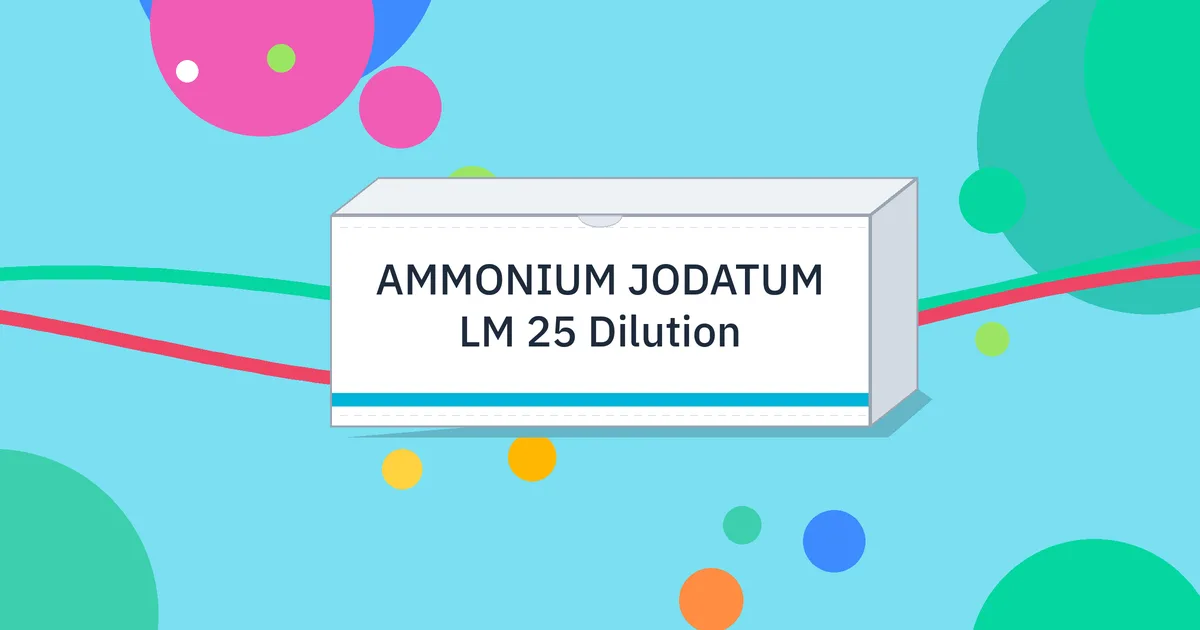 Symbolbild: Packung mit der Aufschrift AMMONIUM JODATUM LM 25 Dilution (PZN 13321496) – Verfügbarkeit und Bezug in Apotheken in Frankfurt am Main