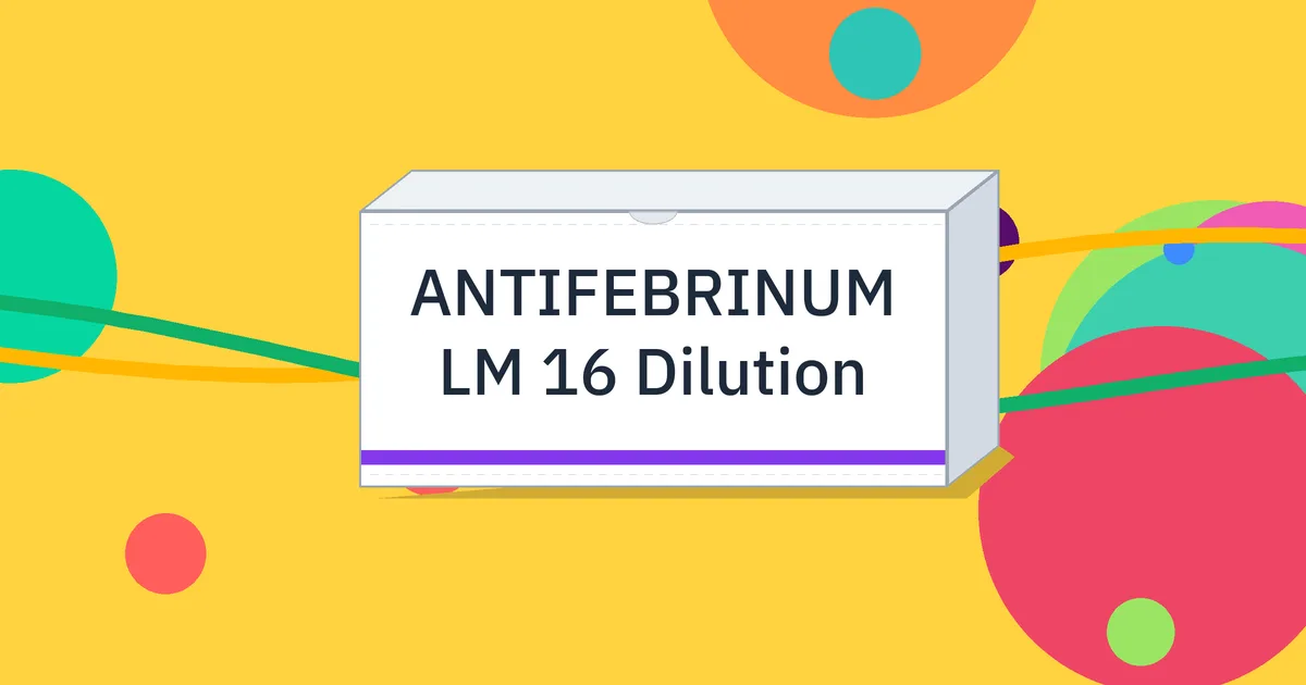 Symbolbild: Packung mit der Aufschrift ANTIFEBRINUM LM 16 Dilution (PZN 13371749) – Verfügbarkeit und Bezug in Apotheken in Frankfurt am Main