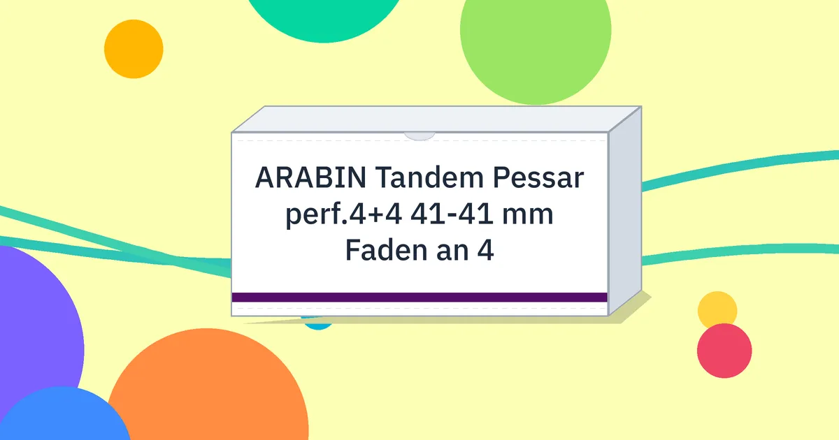 Symbolbild: Packung mit der Aufschrift ARABIN Tandem Pessar perf.4+4 41-41 mm Faden an 4 (PZN 16927986) – Verfügbarkeit und Bezug in Apotheken in Frankfurt am Main