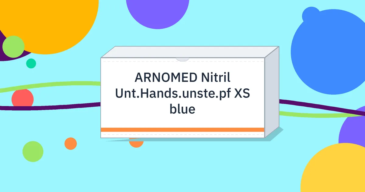 Symbolbild: Packung mit der Aufschrift ARNOMED Nitril Unt.Hands.unste.pf XS blue (PZN 17944308) – Verfügbarkeit und Bezug in Apotheken in Frankfurt am Main