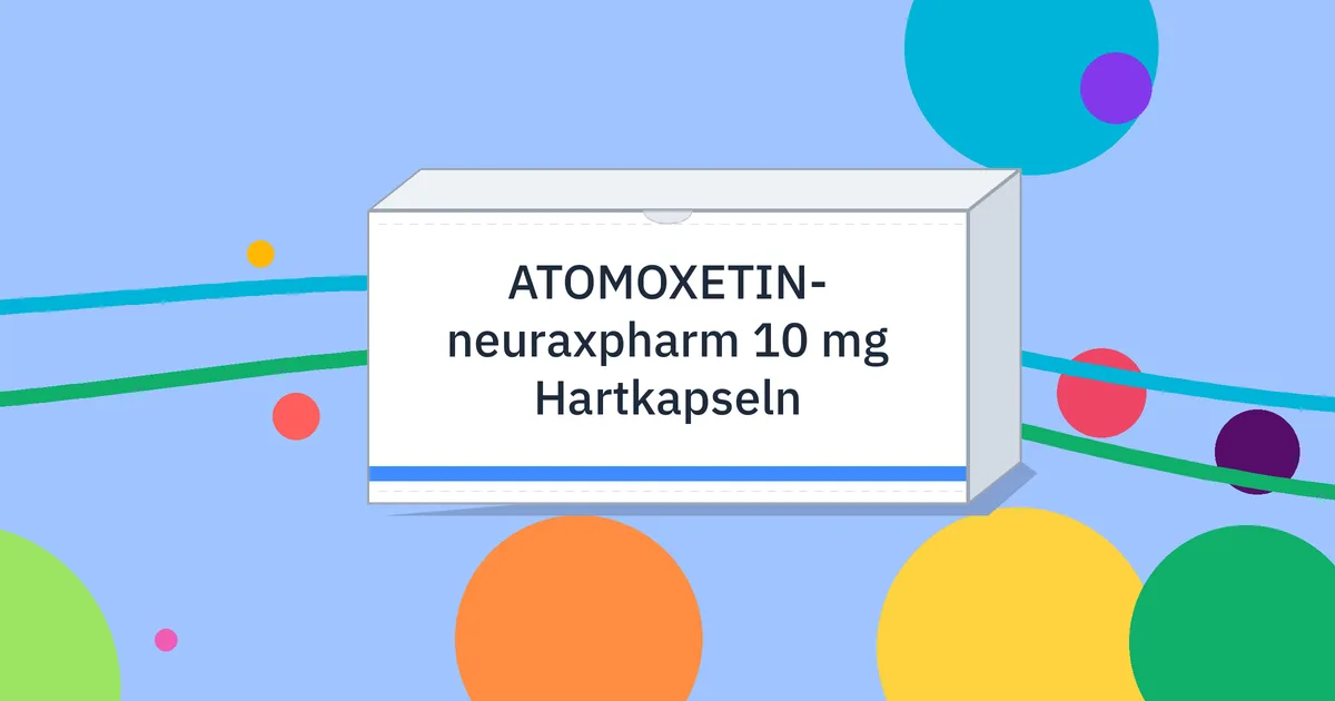 Symbolbild: Packung mit der Aufschrift ATOMOXETIN-neuraxpharm 10 mg Hartkapseln (PZN 14330178) – Verfügbarkeit und Bezug in Apotheken in Frankfurt am Main