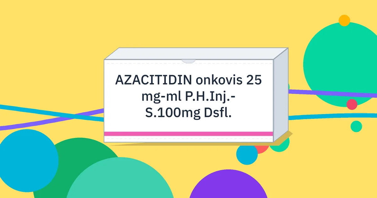 Symbolbild: Packung mit der Aufschrift AZACITIDIN onkovis 25 mg-ml P.H.Inj.-S.100mg Dsfl. (PZN 17242032) – Verfügbarkeit und Bezug in Apotheken in Frankfurt am Main