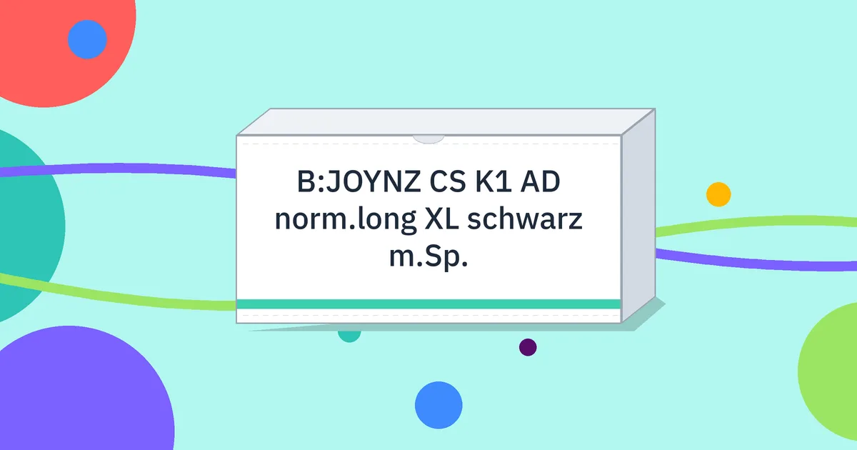 Symbolbild: Packung mit der Aufschrift B:JOYNZ CS K1 AD norm.long XL schwarz m.Sp. (PZN 20527838) – Verfügbarkeit und Bezug in Apotheken in Frankfurt am Main