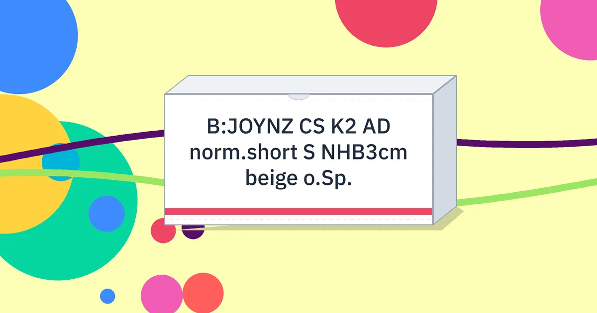 Symbolbild: Packung mit der Aufschrift B:JOYNZ CS K2 AD norm.short S NHB3cm beige o.Sp. (PZN 20530473) – Verfügbarkeit und Bezug in Apotheken in Frankfurt am Main