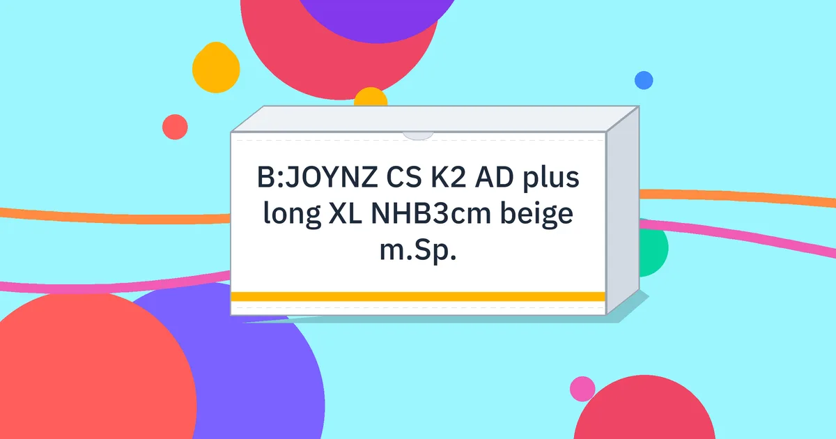 Symbolbild: Packung mit der Aufschrift B:JOYNZ CS K2 AD plus long XL NHB3cm beige m.Sp. (PZN 20527063) – Verfügbarkeit und Bezug in Apotheken in Frankfurt am Main