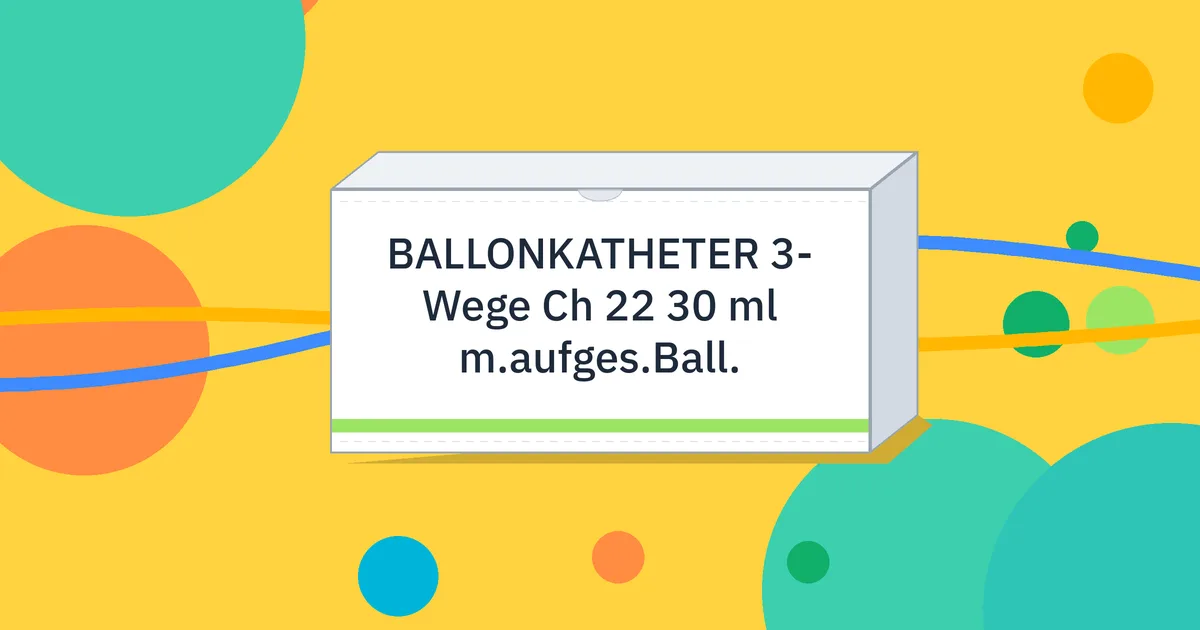 Symbolbild: Packung mit der Aufschrift BALLONKATHETER 3-Wege Ch 22 30 ml m.aufges.Ball. (PZN 04864186) – Verfügbarkeit und Bezug in Apotheken in Frankfurt am Main