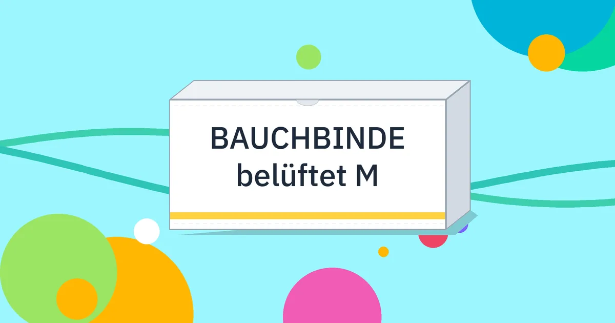 Symbolbild: Packung mit der Aufschrift BAUCHBINDE belüftet M (PZN 19070598) – Verfügbarkeit und Bezug in Apotheken in Frankfurt am Main