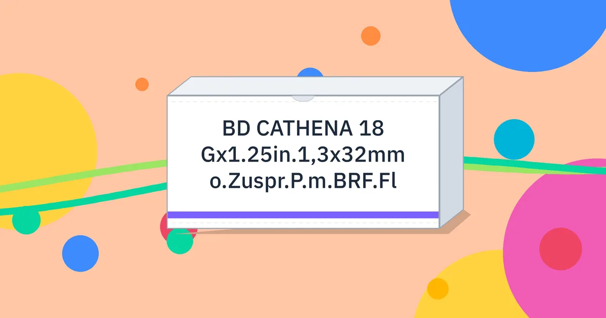 Symbolbild: Packung mit der Aufschrift BD CATHENA 18 Gx1.25in.1,3x32mm o.Zuspr.P.m.BRF.Fl (PZN 16934609) – Verfügbarkeit und Bezug in Apotheken in Frankfurt am Main