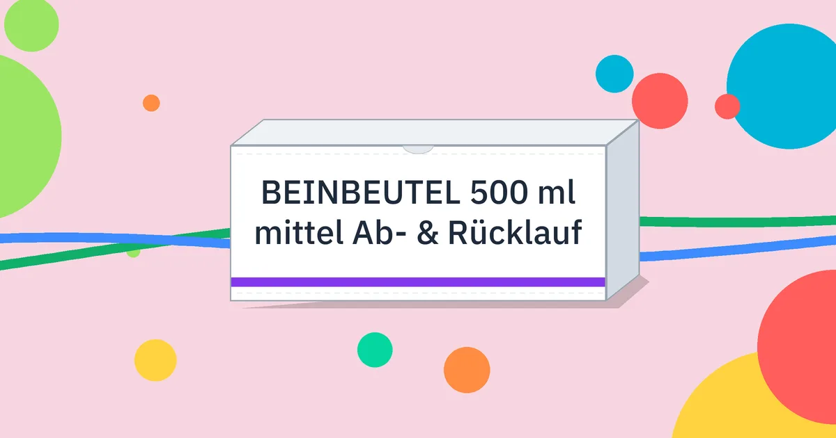 Symbolbild: Packung mit der Aufschrift BEINBEUTEL 500 ml mittel Ab- & Rücklauf (PZN 12434293) – Verfügbarkeit und Bezug in Apotheken in Frankfurt am Main