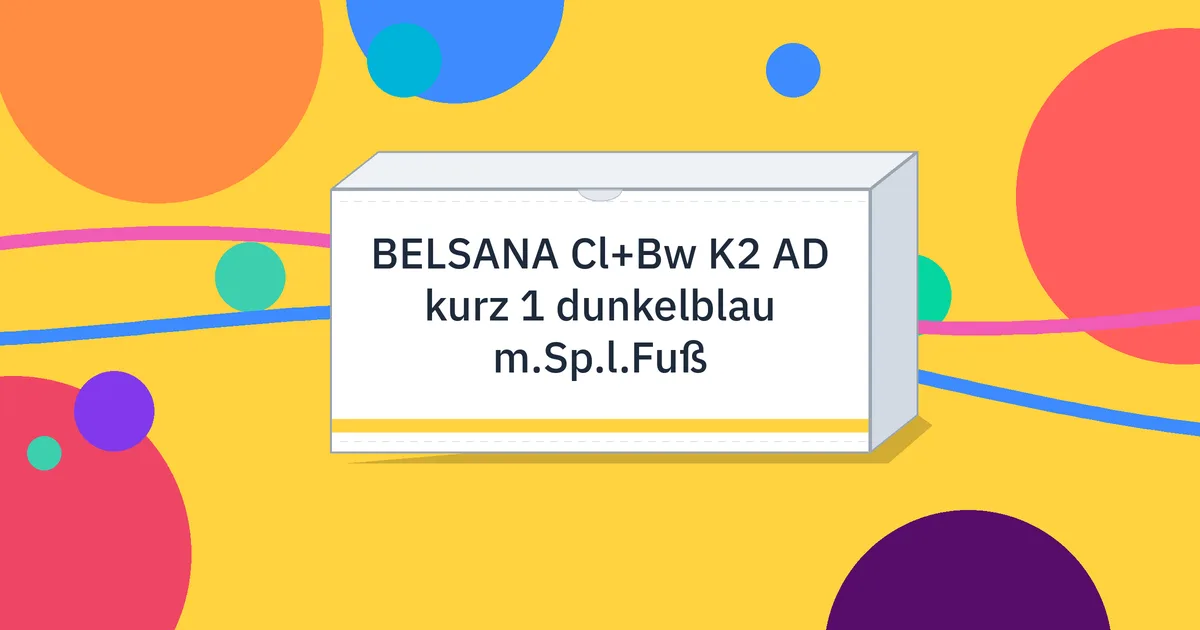 Symbolbild: Packung mit der Aufschrift BELSANA Cl+Bw K2 AD kurz 1 dunkelblau m.Sp.l.Fuß (PZN 15626389) – Verfügbarkeit und Bezug in Apotheken in Frankfurt am Main