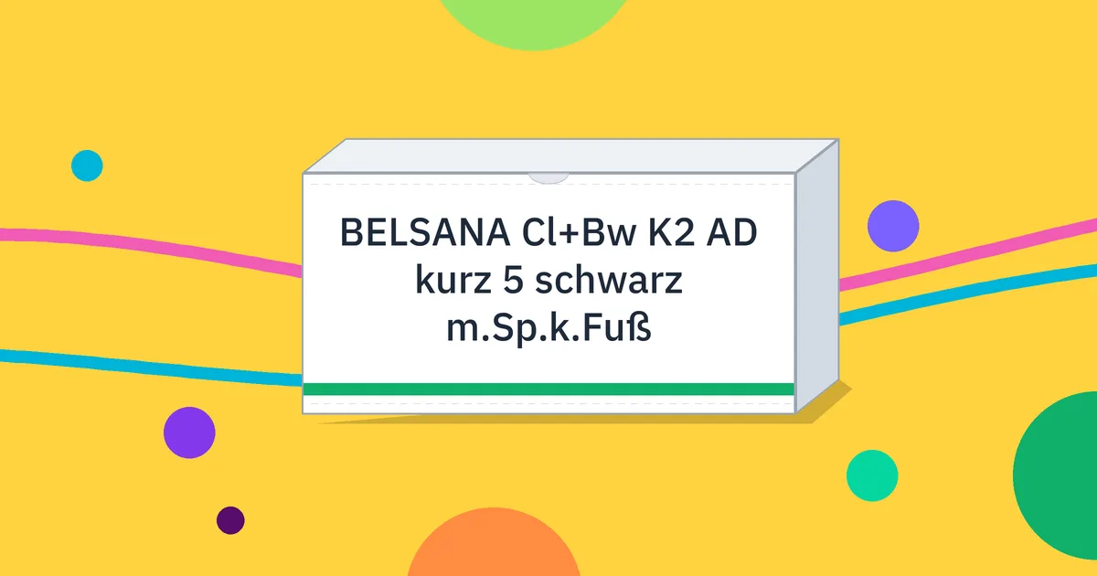 Symbolbild: Packung mit der Aufschrift BELSANA Cl+Bw K2 AD kurz 5 schwarz m.Sp.k.Fuß (PZN 12241708) – Verfügbarkeit und Bezug in Apotheken in Frankfurt am Main