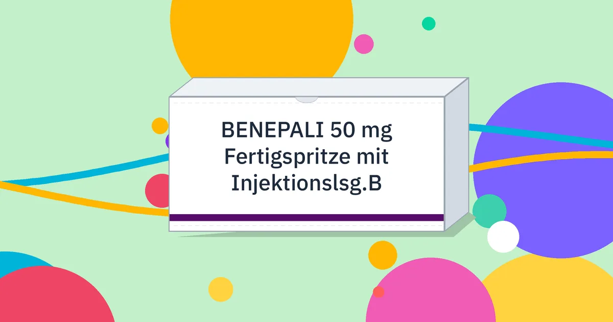 Symbolbild: Packung mit der Aufschrift BENEPALI 50 mg Fertigspritze mit Injektionslsg.B (PZN 13856760) – Verfügbarkeit und Bezug in Apotheken in Frankfurt am Main