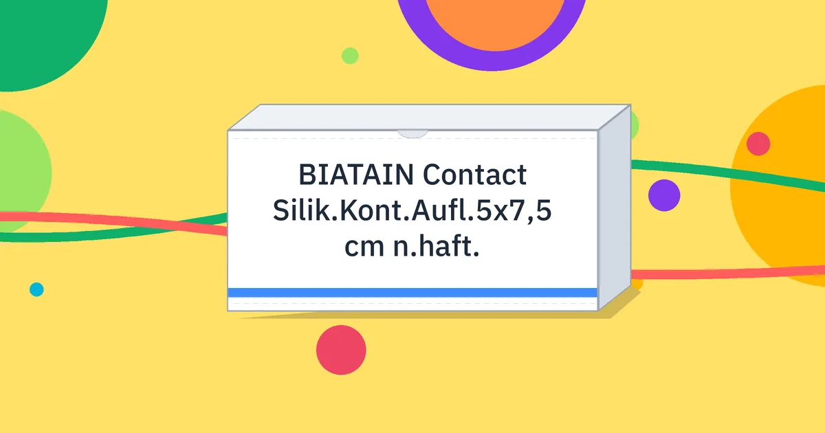 Symbolbild: Packung mit der Aufschrift BIATAIN Contact Silik.Kont.Aufl.5x7,5 cm n.haft. (PZN 16151876) – Verfügbarkeit und Bezug in Apotheken in Frankfurt am Main