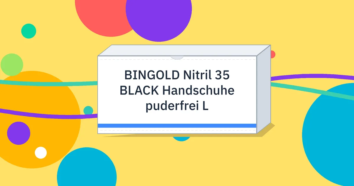 Symbolbild: Packung mit der Aufschrift BINGOLD Nitril 35 BLACK Handschuhe puderfrei L (PZN 13542300) – Verfügbarkeit und Bezug in Apotheken in Frankfurt am Main