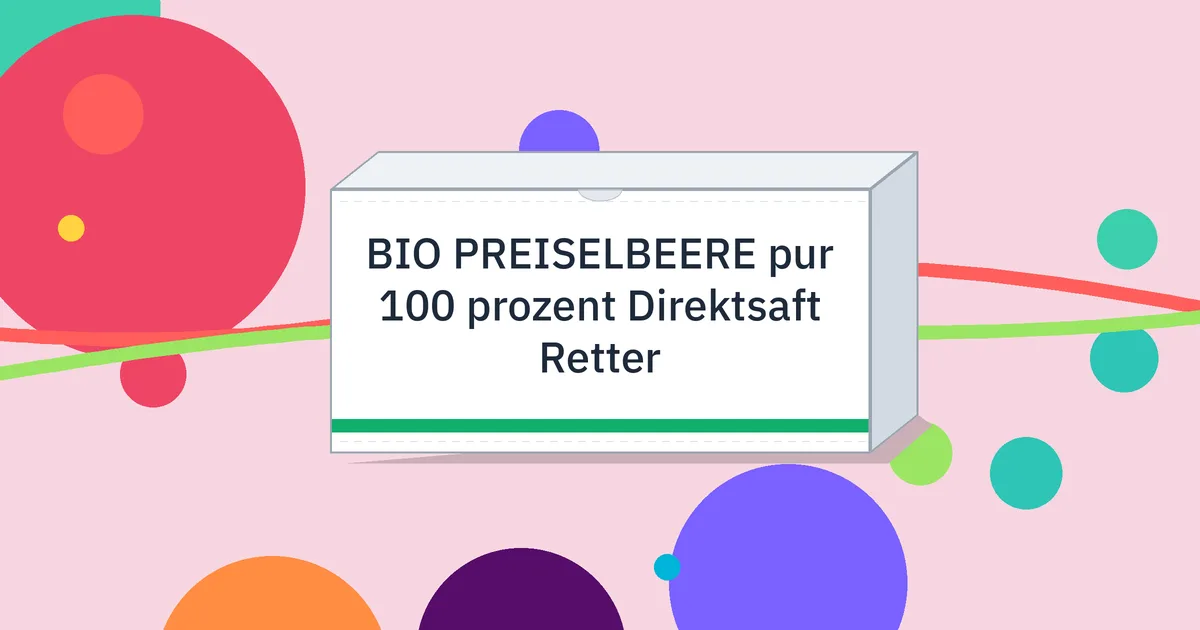 Symbolbild: Packung mit der Aufschrift BIO PREISELBEERE pur 100 prozent Direktsaft Retter (PZN 16735560) – Verfügbarkeit und Bezug in Apotheken in Frankfurt am Main