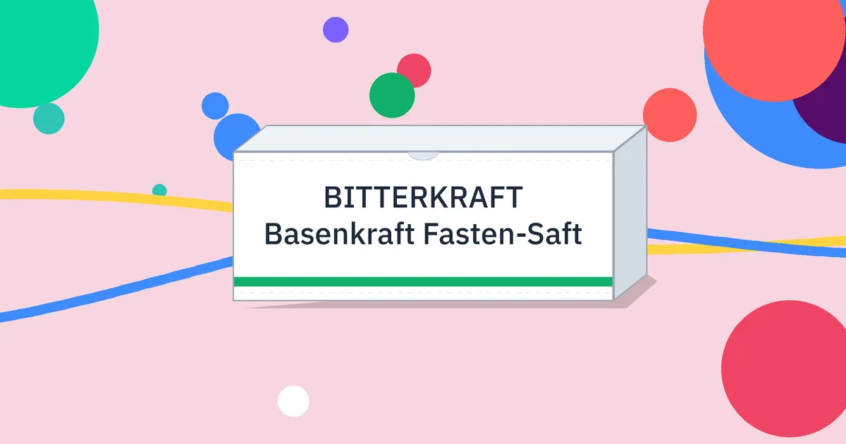 Symbolbild: Packung mit der Aufschrift BITTERKRAFT Basenkraft Fasten-Saft (PZN 19445638) – Verfügbarkeit und Bezug in Apotheken in Frankfurt am Main