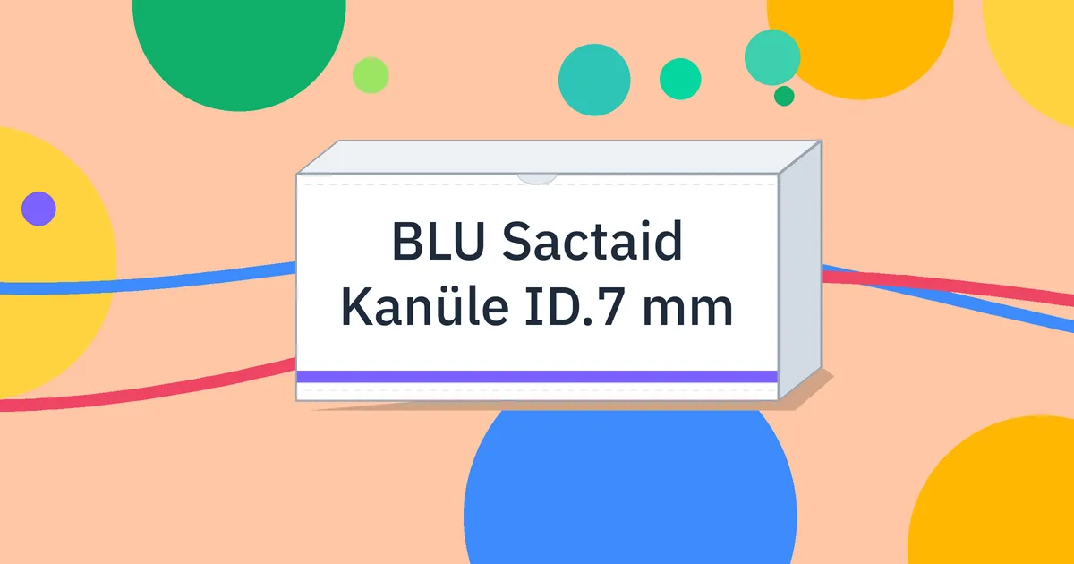 Symbolbild: Packung mit der Aufschrift BLU Sactaid Kanüle ID.7 mm (PZN 09178975) – Verfügbarkeit und Bezug in Apotheken in Frankfurt am Main