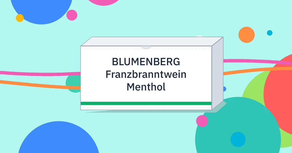 Symbolbild: Packung mit der Aufschrift BLUMENBERG Franzbranntwein Menthol (PZN 20058734) – Verfügbarkeit und Bezug in Apotheken in Frankfurt am Main