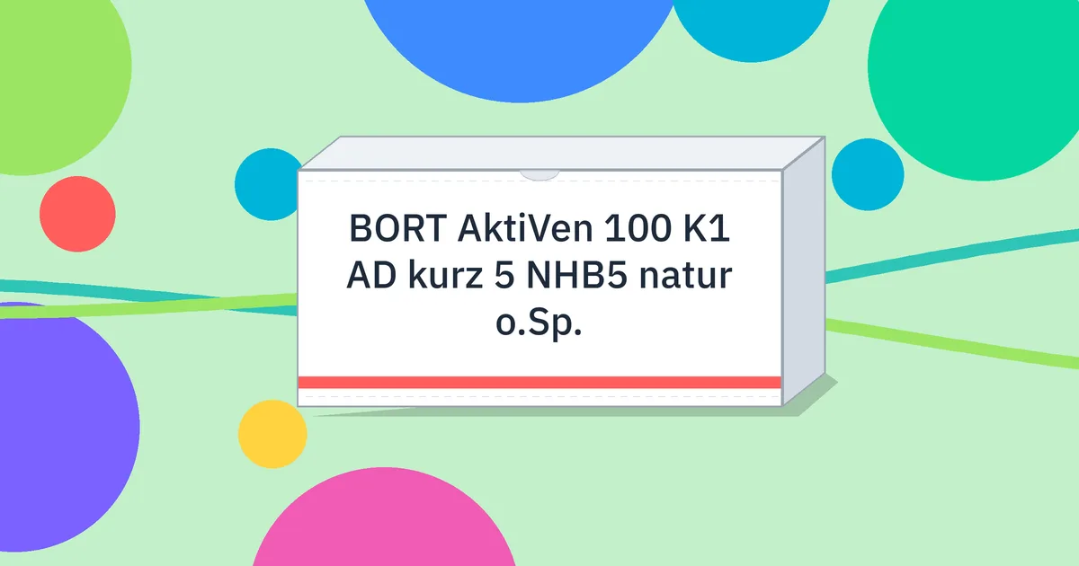 Symbolbild: Packung mit der Aufschrift BORT AktiVen 100 K1 AD kurz 5 NHB5 natur o.Sp. (PZN 17493544) – Verfügbarkeit und Bezug in Apotheken in Frankfurt am Main