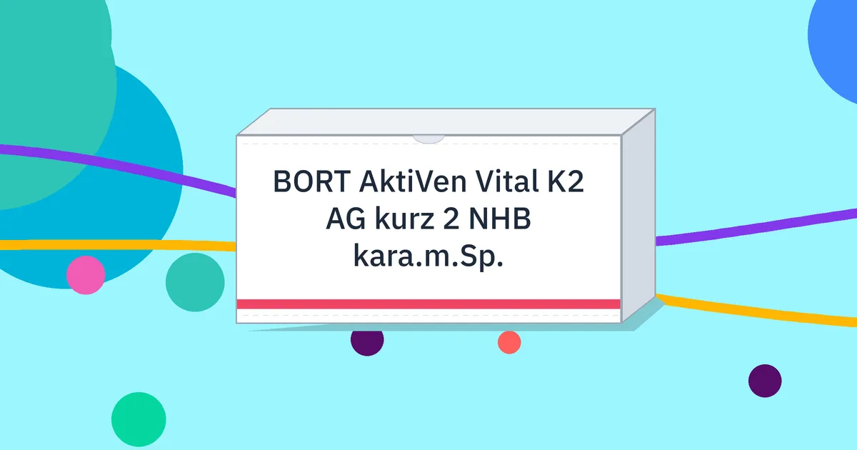 Symbolbild: Packung mit der Aufschrift BORT AktiVen Vital K2 AG kurz 2 NHB kara.m.Sp. (PZN 12384371) – Verfügbarkeit und Bezug in Apotheken in Frankfurt am Main