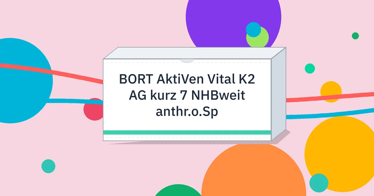 Symbolbild: Packung mit der Aufschrift BORT AktiVen Vital K2 AG kurz 7 NHBweit anthr.o.Sp (PZN 13734465) – Verfügbarkeit und Bezug in Apotheken in Frankfurt am Main