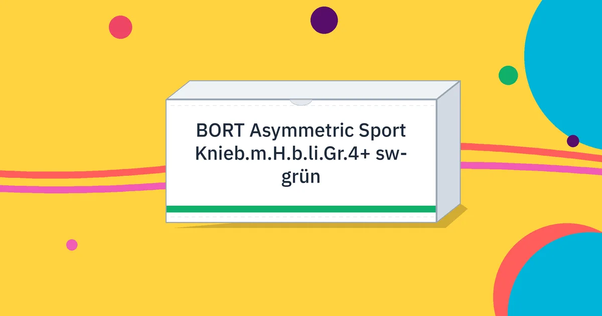 Symbolbild: Packung mit der Aufschrift BORT Asymmetric Sport Knieb.m.H.b.li.Gr.4+ sw-grün (PZN 19634612) – Verfügbarkeit und Bezug in Apotheken in Frankfurt am Main