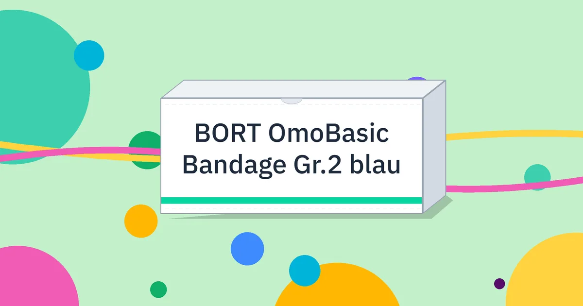 Symbolbild: Packung mit der Aufschrift BORT OmoBasic Bandage Gr.2 blau (PZN 06085049) – Verfügbarkeit und Bezug in Apotheken in Frankfurt am Main