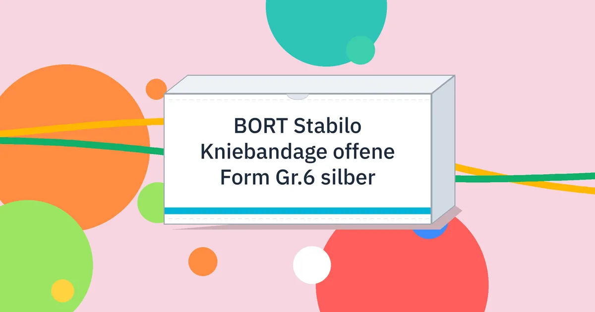 Symbolbild: Packung mit der Aufschrift BORT Stabilo Kniebandage offene Form Gr.6 silber (PZN 15257041) – Verfügbarkeit und Bezug in Apotheken in Frankfurt am Main