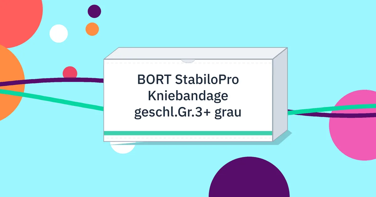 Symbolbild: Packung mit der Aufschrift BORT StabiloPro Kniebandage geschl.Gr.3+ grau (PZN 15256739) – Verfügbarkeit und Bezug in Apotheken in Frankfurt am Main