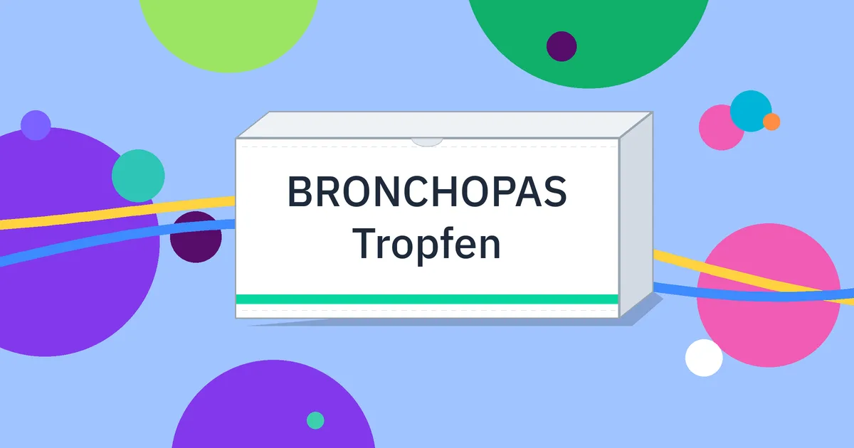 Symbolbild: Packung mit der Aufschrift BRONCHOPAS Tropfen (PZN 00985102) – Verfügbarkeit und Bezug in Apotheken in Frankfurt am Main
