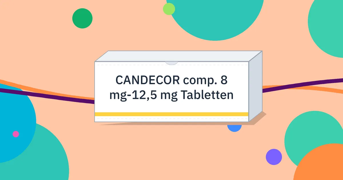 Symbolbild: Packung mit der Aufschrift CANDECOR comp. 8 mg-12,5 mg Tabletten (PZN 09633557) – Verfügbarkeit und Bezug in Apotheken in Frankfurt am Main