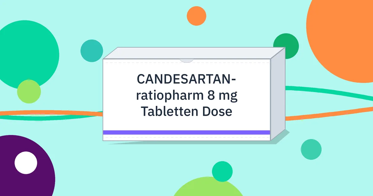 Symbolbild: Packung mit der Aufschrift CANDESARTAN-ratiopharm 8 mg Tabletten Dose (PZN 19535732) – Verfügbarkeit und Bezug in Apotheken in Frankfurt am Main