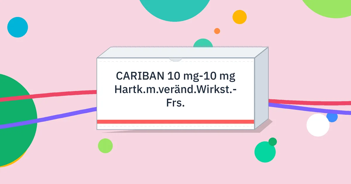 Symbolbild: Packung mit der Aufschrift CARIBAN 10 mg-10 mg Hartk.m.veränd.Wirkst.-Frs. (PZN 18454552) – Verfügbarkeit und Bezug in Apotheken in Frankfurt am Main