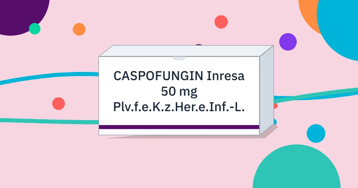 Symbolbild: Packung mit der Aufschrift CASPOFUNGIN Inresa 50 mg Plv.f.e.K.z.Her.e.Inf.-L. (PZN 12868910) – Verfügbarkeit und Bezug in Apotheken in Frankfurt am Main