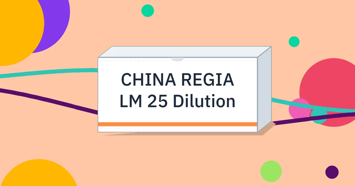 Symbolbild: Packung mit der Aufschrift CHINA REGIA LM 25 Dilution (PZN 12814423) – Verfügbarkeit und Bezug in Apotheken in Frankfurt am Main