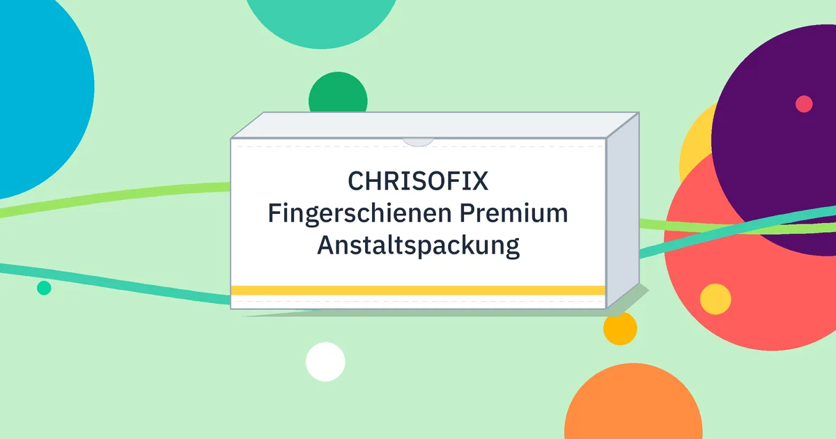 Symbolbild: Packung mit der Aufschrift CHRISOFIX Fingerschienen Premium Anstaltspackung (PZN 18172888) – Verfügbarkeit und Bezug in Apotheken in Frankfurt am Main