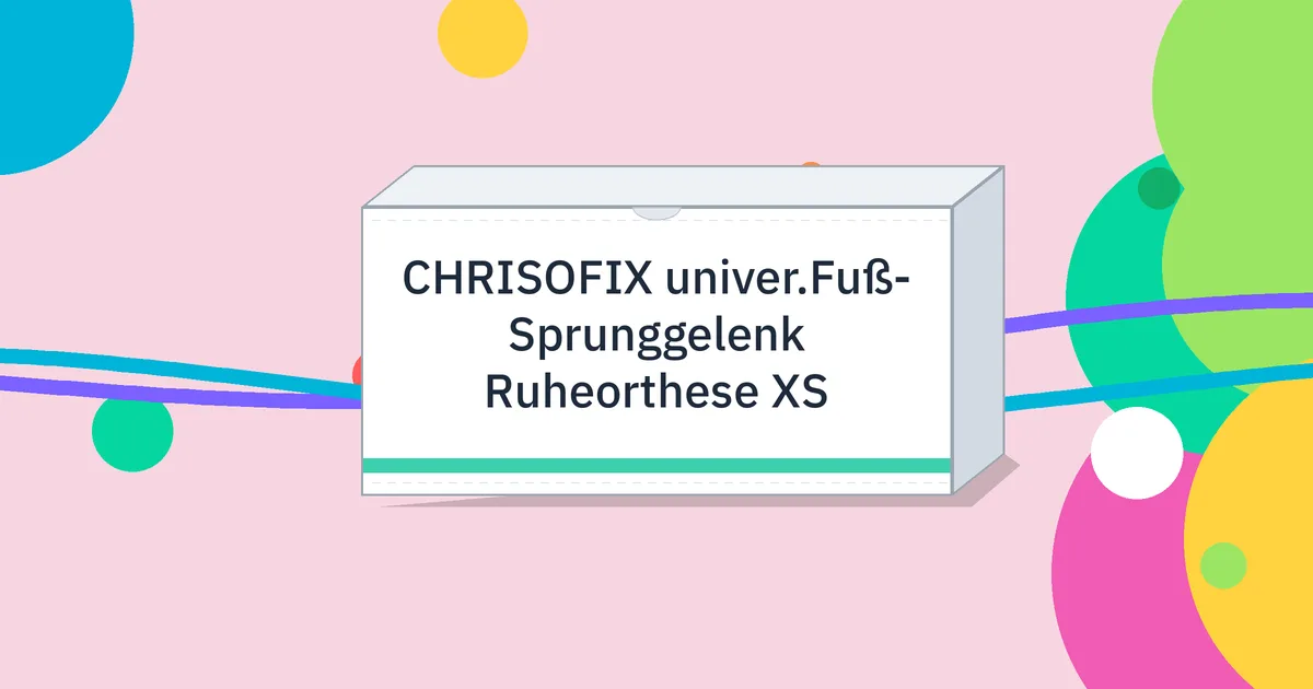 Symbolbild: Packung mit der Aufschrift CHRISOFIX univer.Fuß-Sprunggelenk Ruheorthese XS (PZN 19555114) – Verfügbarkeit und Bezug in Apotheken in Frankfurt am Main