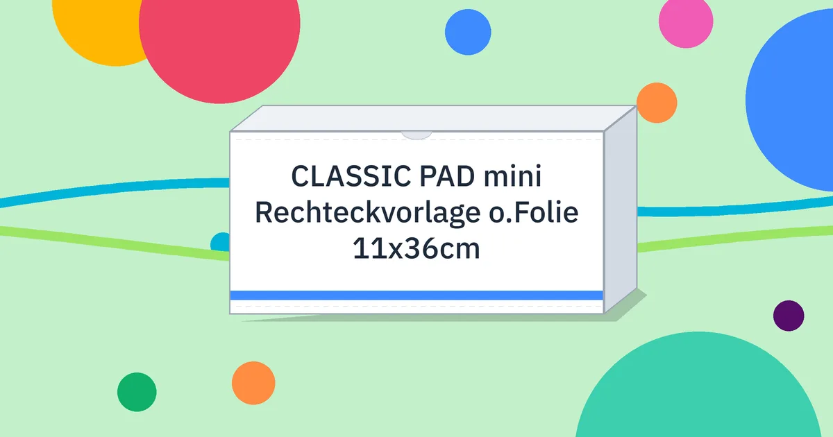 Symbolbild: Packung mit der Aufschrift CLASSIC PAD mini Rechteckvorlage o.Folie 11x36cm (PZN 13903689) – Verfügbarkeit und Bezug in Apotheken in Frankfurt am Main