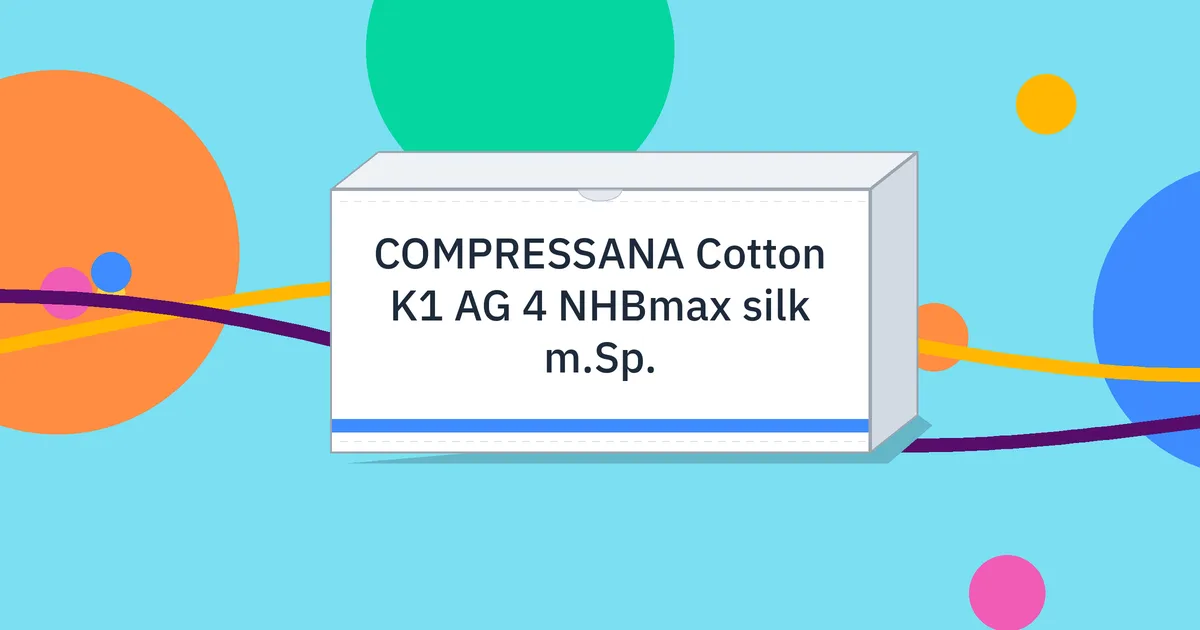 Symbolbild: Packung mit der Aufschrift COMPRESSANA Cotton K1 AG 4 NHBmax silk m.Sp. (PZN 11393333) – Verfügbarkeit und Bezug in Apotheken in Frankfurt am Main