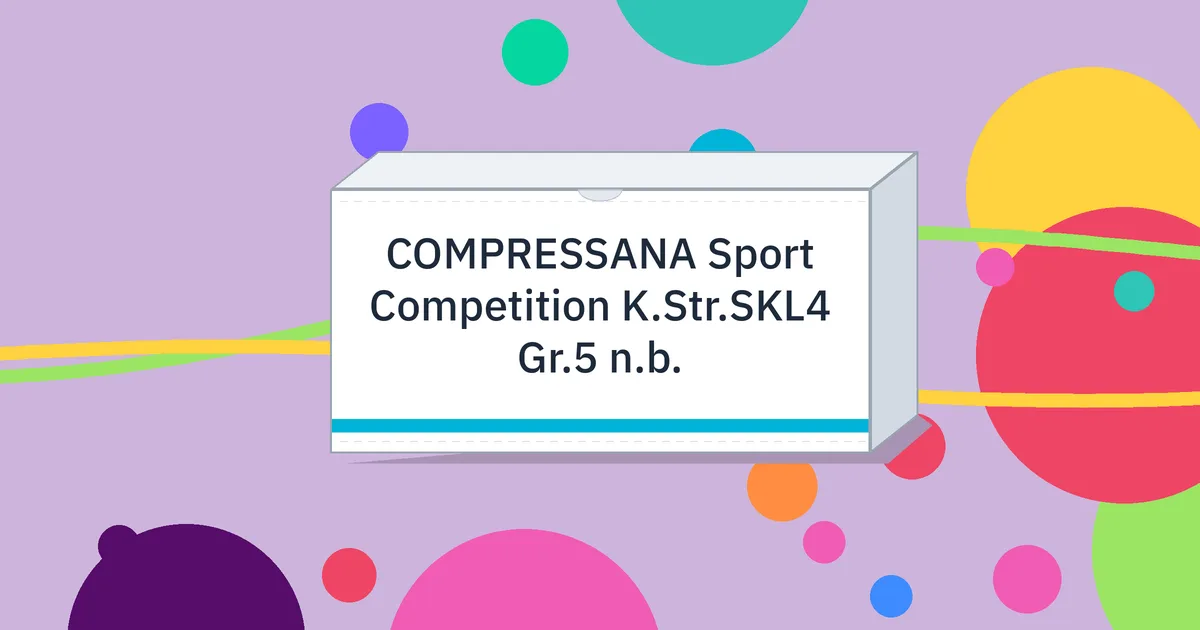 Symbolbild: Packung mit der Aufschrift COMPRESSANA Sport Competition K.Str.SKL4 Gr.5 n.b. (PZN 11218541) – Verfügbarkeit und Bezug in Apotheken in Frankfurt am Main