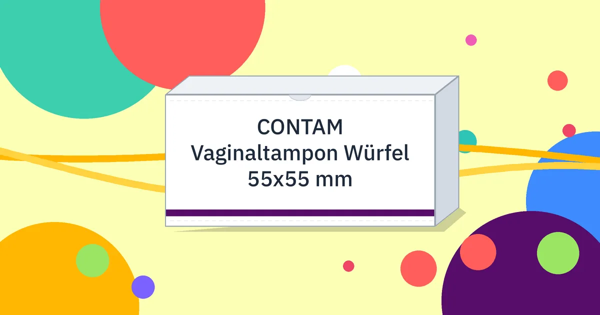 Symbolbild: Packung mit der Aufschrift CONTAM Vaginaltampon Würfel 55x55 mm (PZN 11615259) – Verfügbarkeit und Bezug in Apotheken in Frankfurt am Main