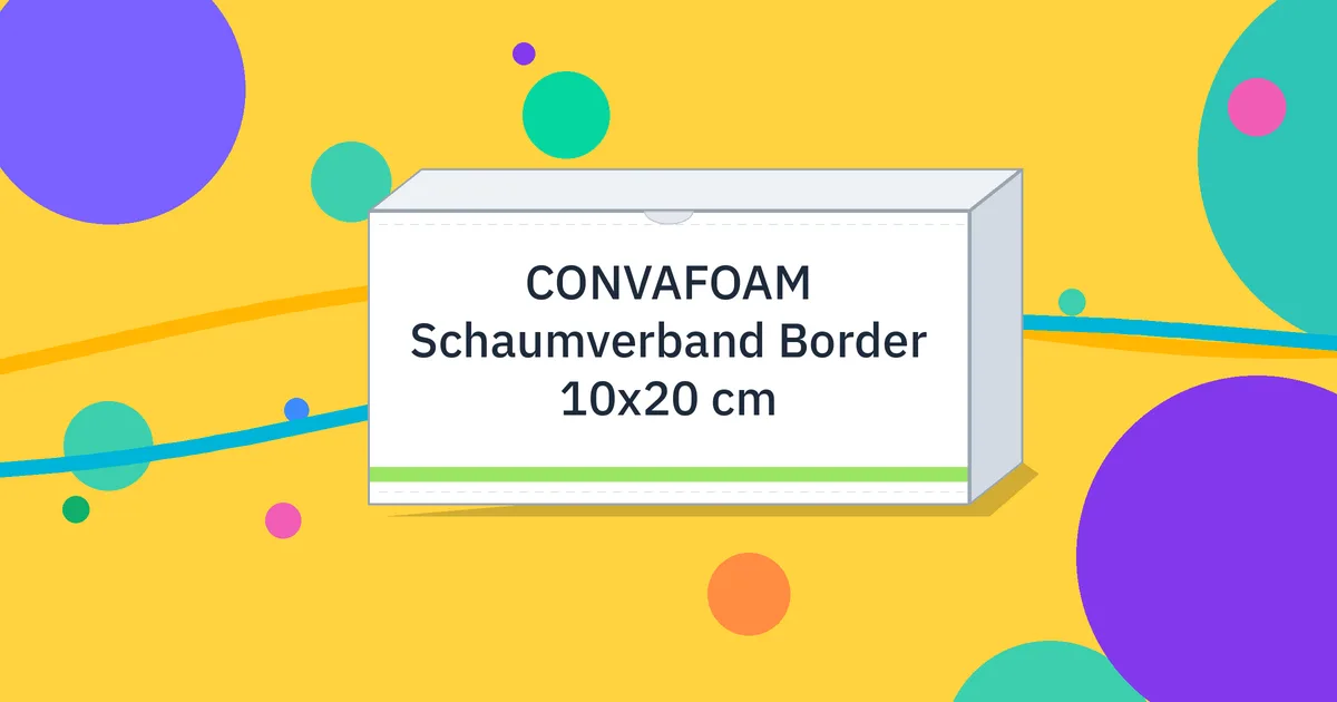 Symbolbild: Packung mit der Aufschrift CONVAFOAM Schaumverband Border 10x20 cm (PZN 17256436) – Verfügbarkeit und Bezug in Apotheken in Frankfurt am Main