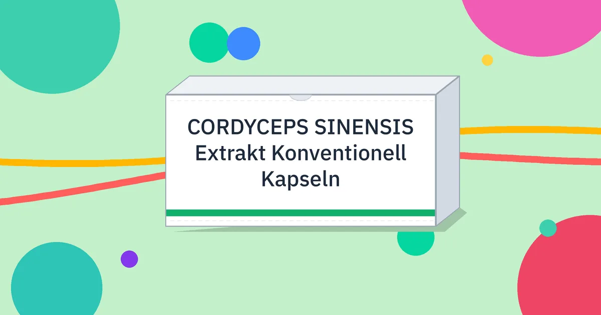 Symbolbild: Packung mit der Aufschrift CORDYCEPS SINENSIS Extrakt Konventionell Kapseln (PZN 16738512) – Verfügbarkeit und Bezug in Apotheken in Frankfurt am Main