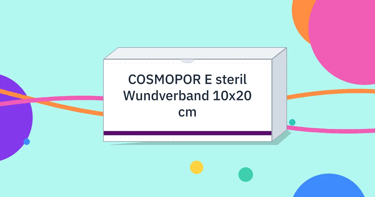 Symbolbild: Packung mit der Aufschrift COSMOPOR E steril Wundverband 10x20 cm (PZN 19214910) – Verfügbarkeit und Bezug in Apotheken in Frankfurt am Main