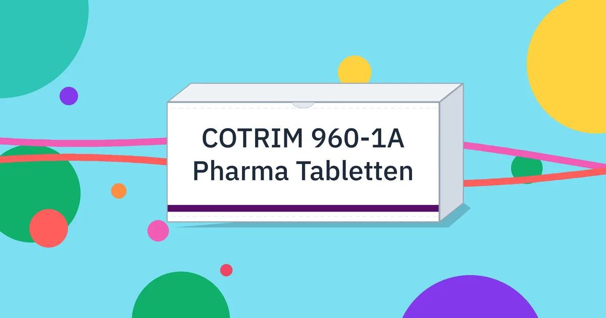 Symbolbild: Packung mit der Aufschrift COTRIM 960-1A Pharma Tabletten (PZN 01541560) – Verfügbarkeit und Bezug in Apotheken in Frankfurt am Main