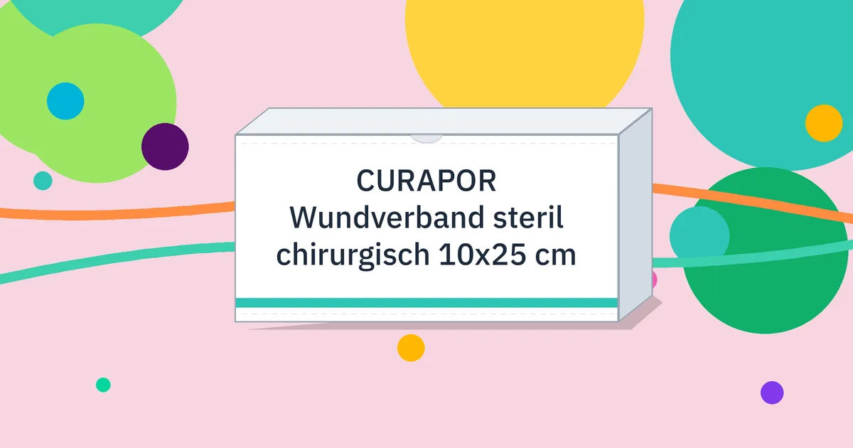 Symbolbild: Packung mit der Aufschrift CURAPOR Wundverband steril chirurgisch 10x25 cm (PZN 10757141) – Verfügbarkeit und Bezug in Apotheken in Frankfurt am Main