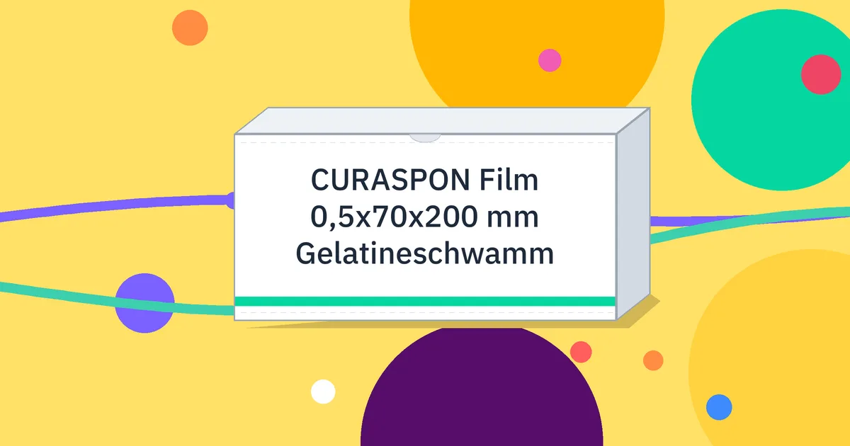 Symbolbild: Packung mit der Aufschrift CURASPON Film 0,5x70x200 mm Gelatineschwamm (PZN 16210886) – Verfügbarkeit und Bezug in Apotheken in Frankfurt am Main